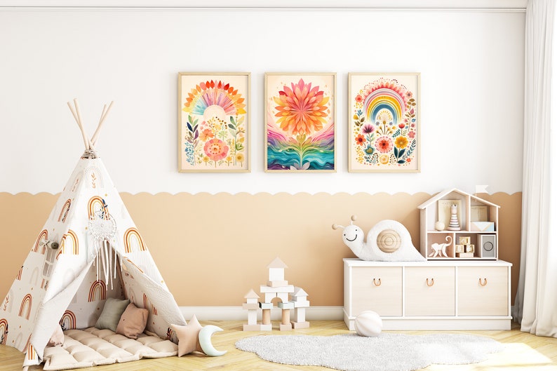 Boho Rainbow Prints, Boho Girl Nursery Decorations, Boho Rainbow Wall ...