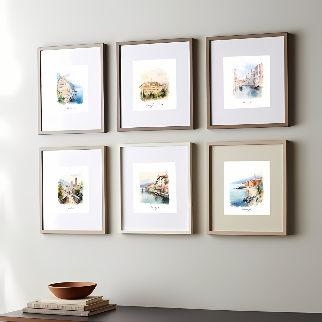 Italian Watercolor Set of 6 Digital Prints Italy Landscapes, Positano ...