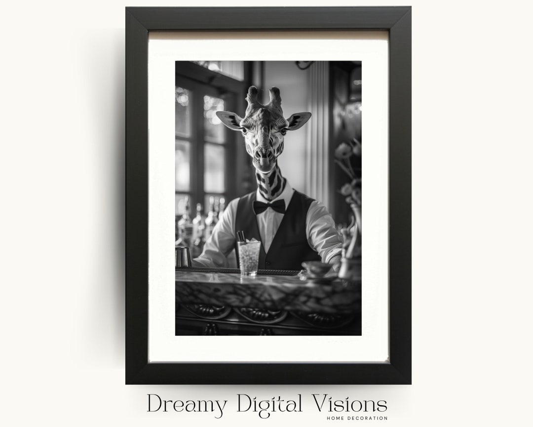 Giraffe Bartender Print, Downloadable Bar Art, Funny Bar Cart Print ...