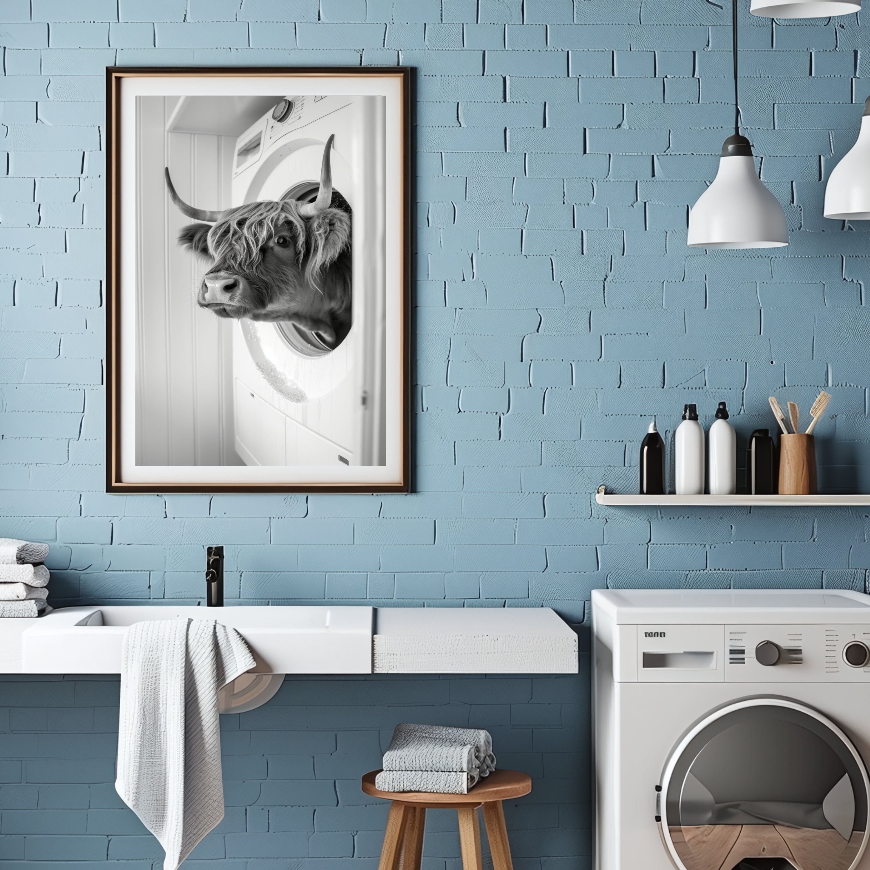 Highland Cow in Washing Machine, Laundry Room Decor, Funny Laundry ...
