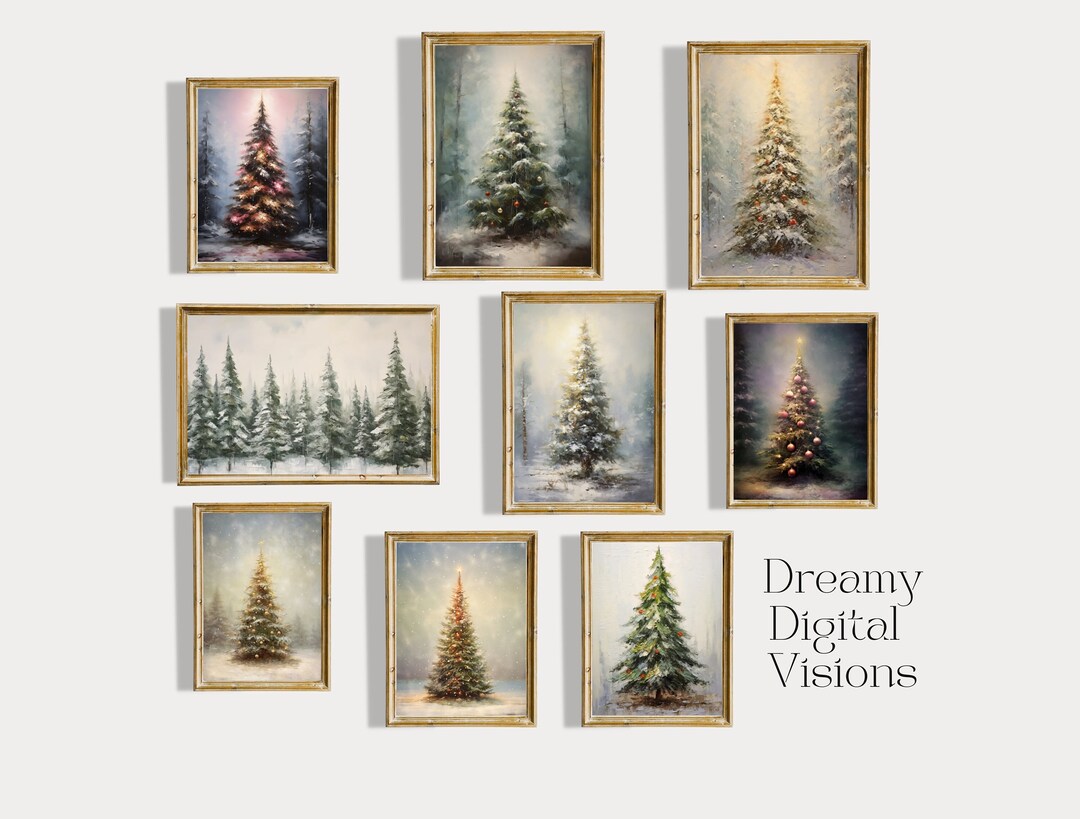 Christmas Tree Prints Set of 9, Evergreen Trees, Winter Forest Prints ...