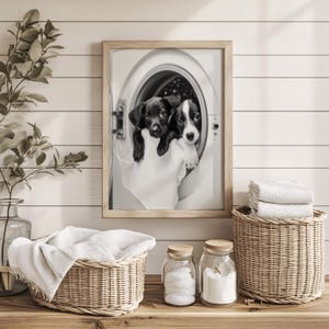 Cute Puppies in a Washing Machine Laundry Print, Pet Art for Dog Lovers ...