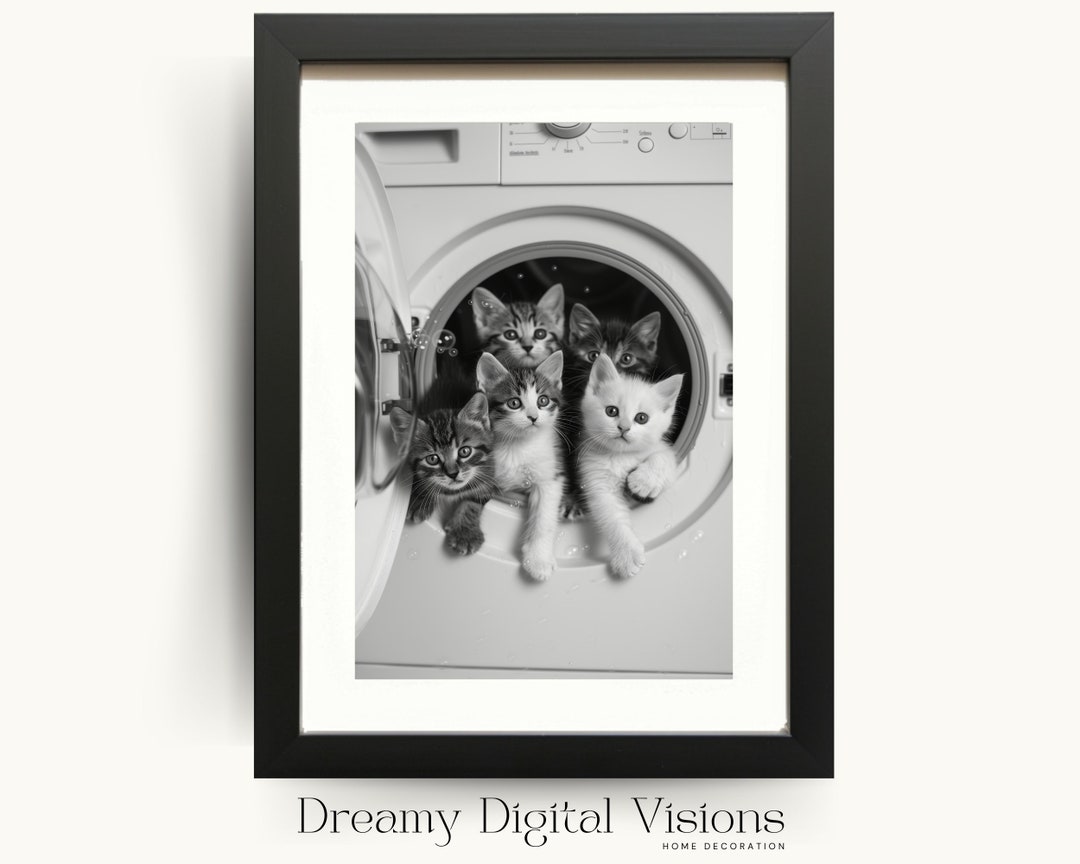 Cute Kittens in Washing Machine, Laundry Room Print, Utility Room Decor ...