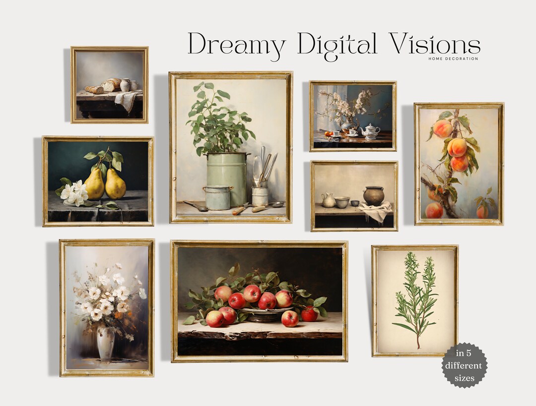 Vintage Kitchen Prints, Set of 9, Printable Kitchen Art, Kitchen Wall ...