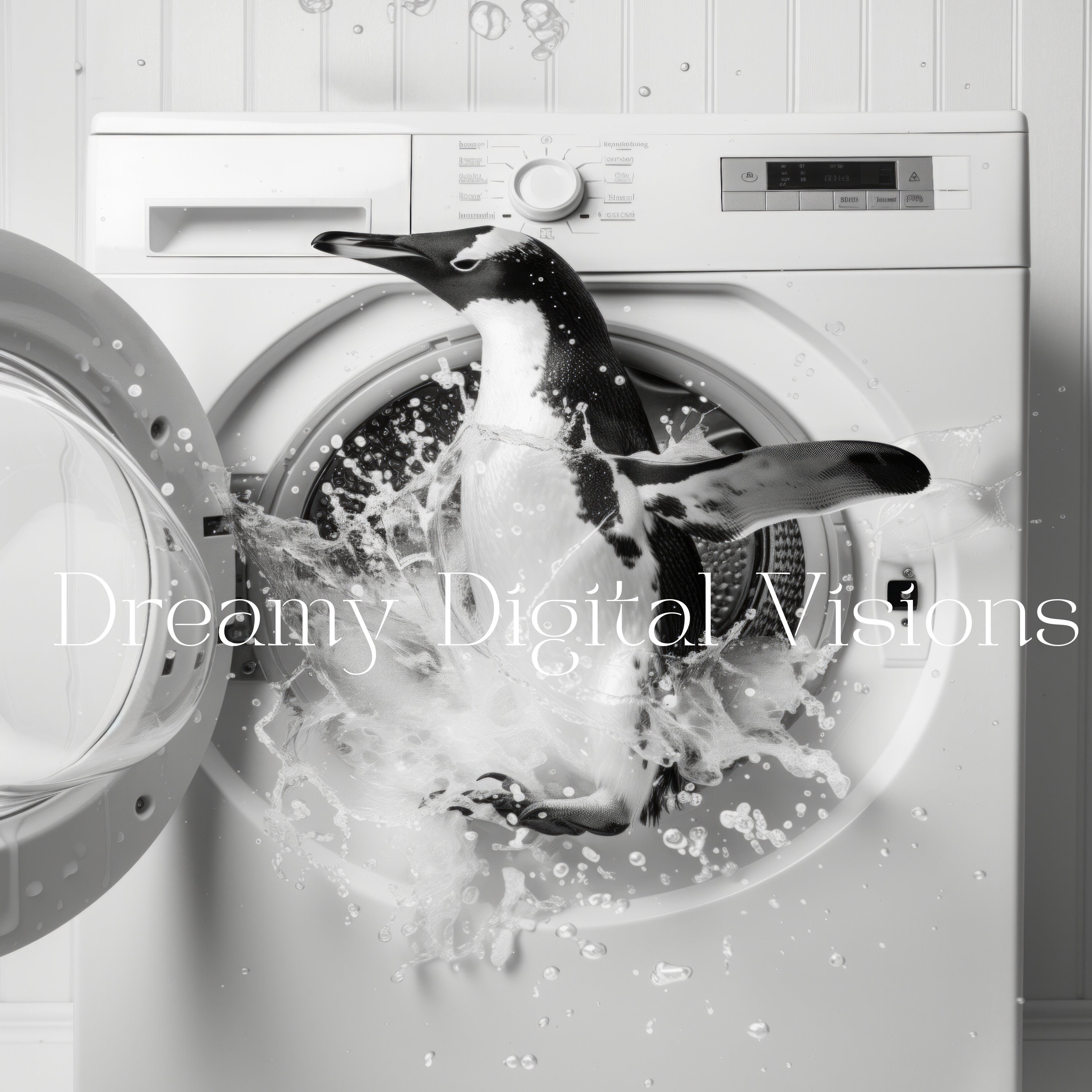 Penguin in the Washing Machine, Laundry Room Print, Washing Room Decor ...