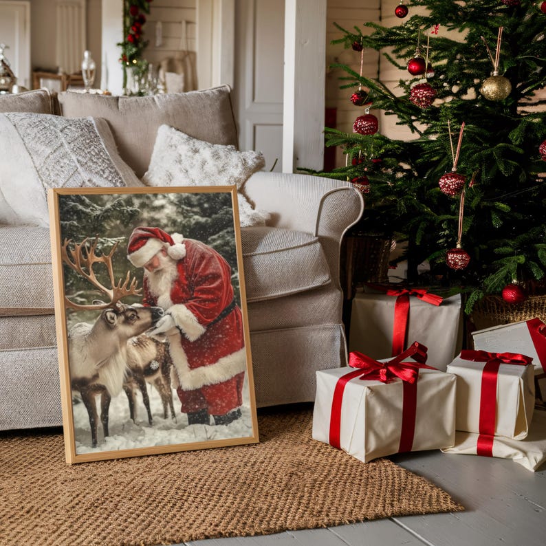 Set of 4 Father Christmas Prints, Santa Clause Reindeer Wall Art ...
