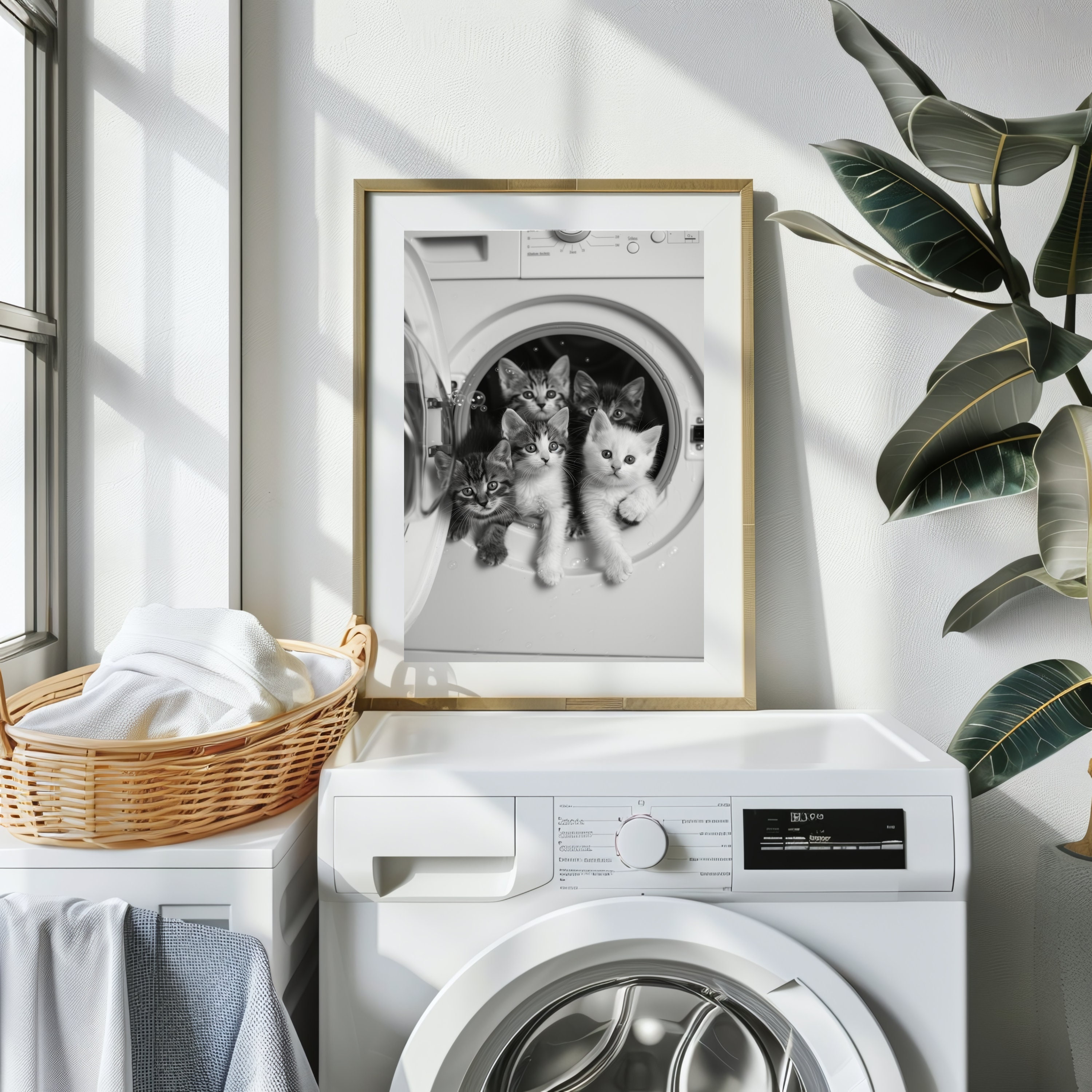 Cute Kittens in Washing Machine, Laundry Room Print, Utility Room Decor ...
