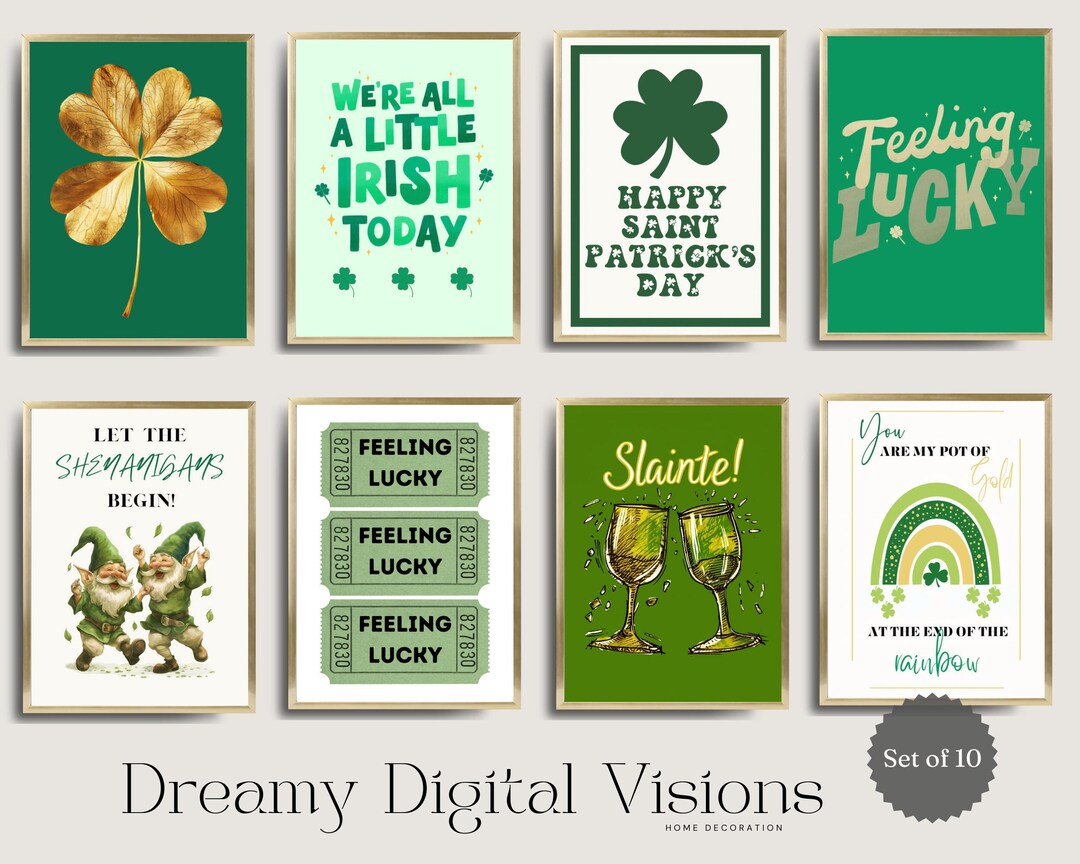 St. Patricks Day Decor, Wall Art Set of 10, Shamrock Art, Irish Wall ...