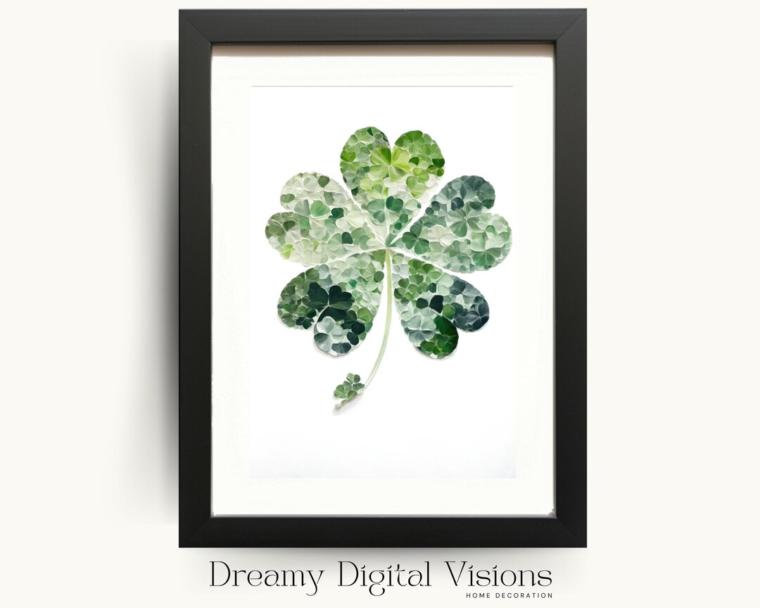 5-leaf Clover Digital Art Print, Lucky Clover Wall Art for Home Decor ...