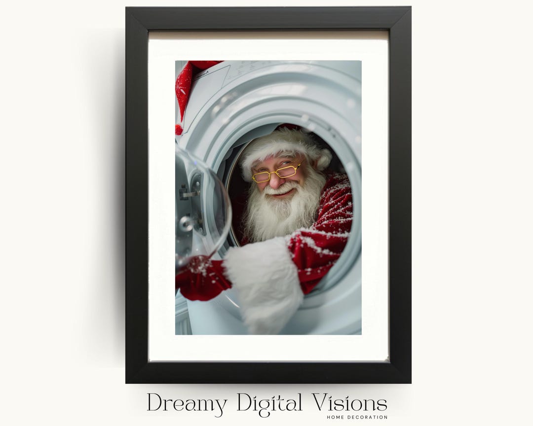 Father Christmas in a Washing Machine, Christmas Laundry Print, Funny ...