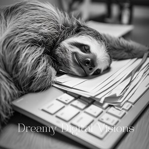 A Sloth Asleep on a Keyboard, Funny Home Office Wall Art, Gift for ...