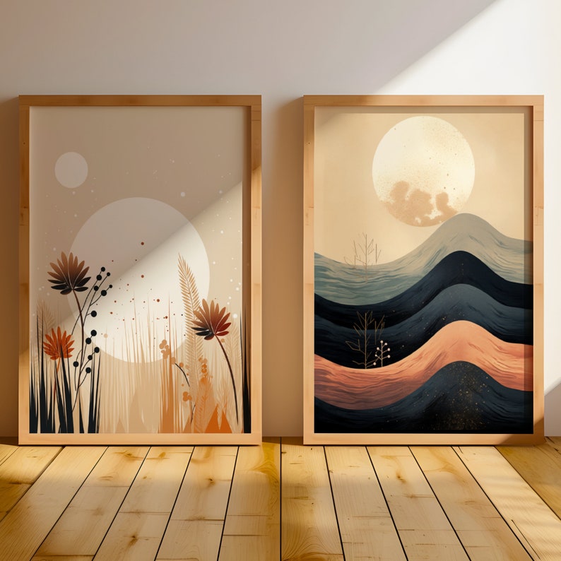 Boho Wall Art Prints Set of 50, Minimalist Abstract Art Prints, Modern ...