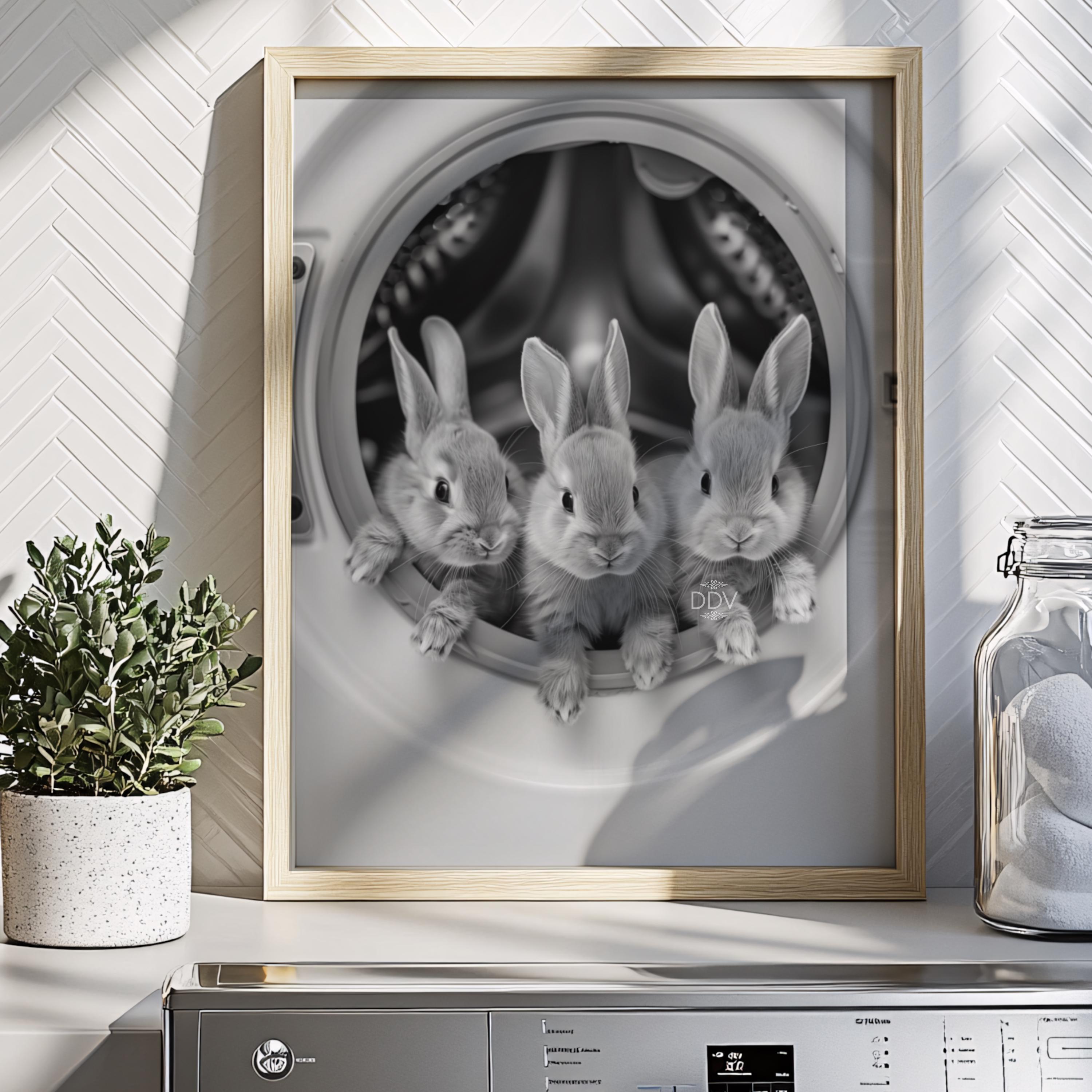 Cute Baby Bunny Rabbits in a Washing Machine Laundry Room Print, Animal ...