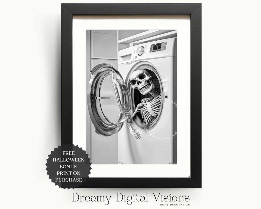 Funny Skeleton Laundry Room Wall Art, Gothic Skeleton Printable ...