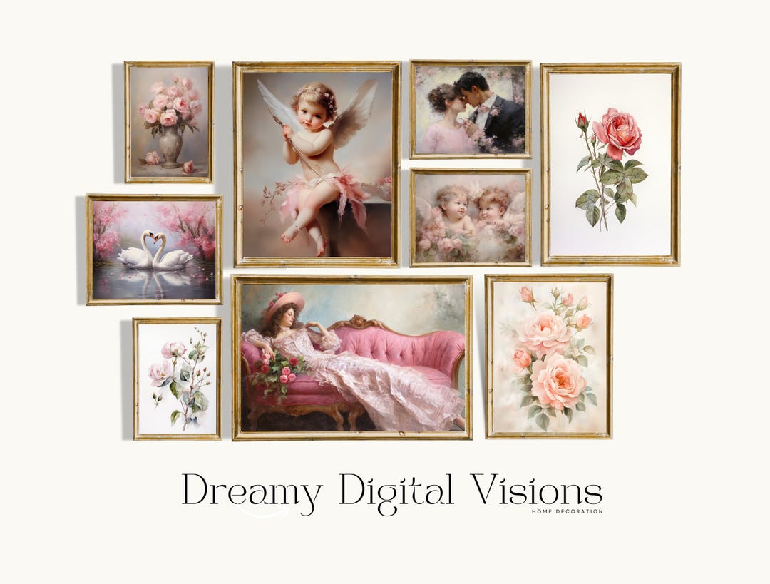 Vintage Valentines Day Gallery Wall, Set of 9, Romantic Wall Art ...