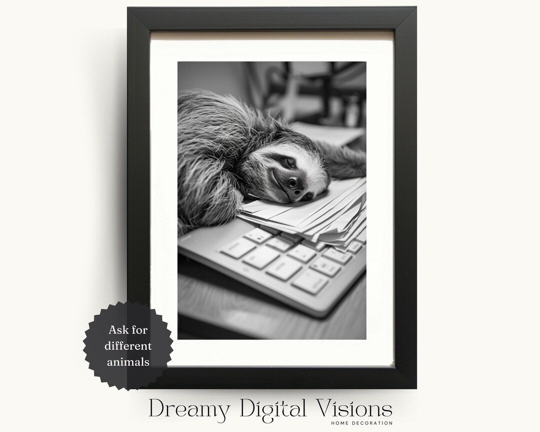A Sloth Asleep on a Keyboard, Funny Home Office Wall Art, Gift for ...