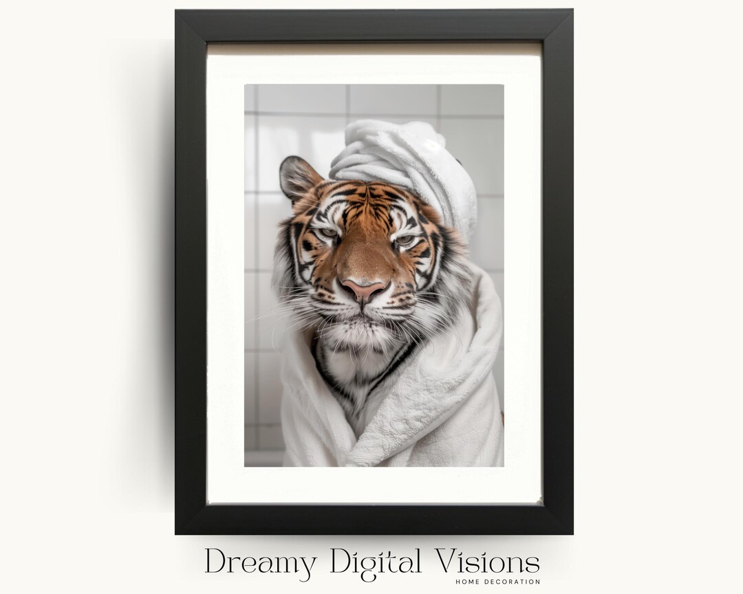 Tiger in a Turban, Tiger Print, Funny Bathroom Wall Art, Cute Animal ...