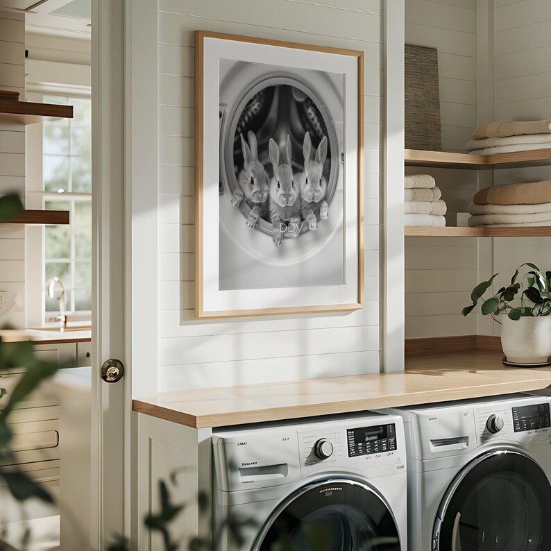 Cute Baby Bunny Rabbits in a Washing Machine Laundry Room Print, Animal ...
