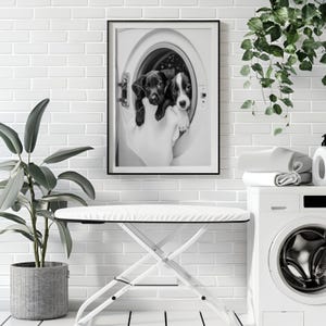 Cute Puppies in a Washing Machine Laundry Print, Pet Art for Dog Lovers ...