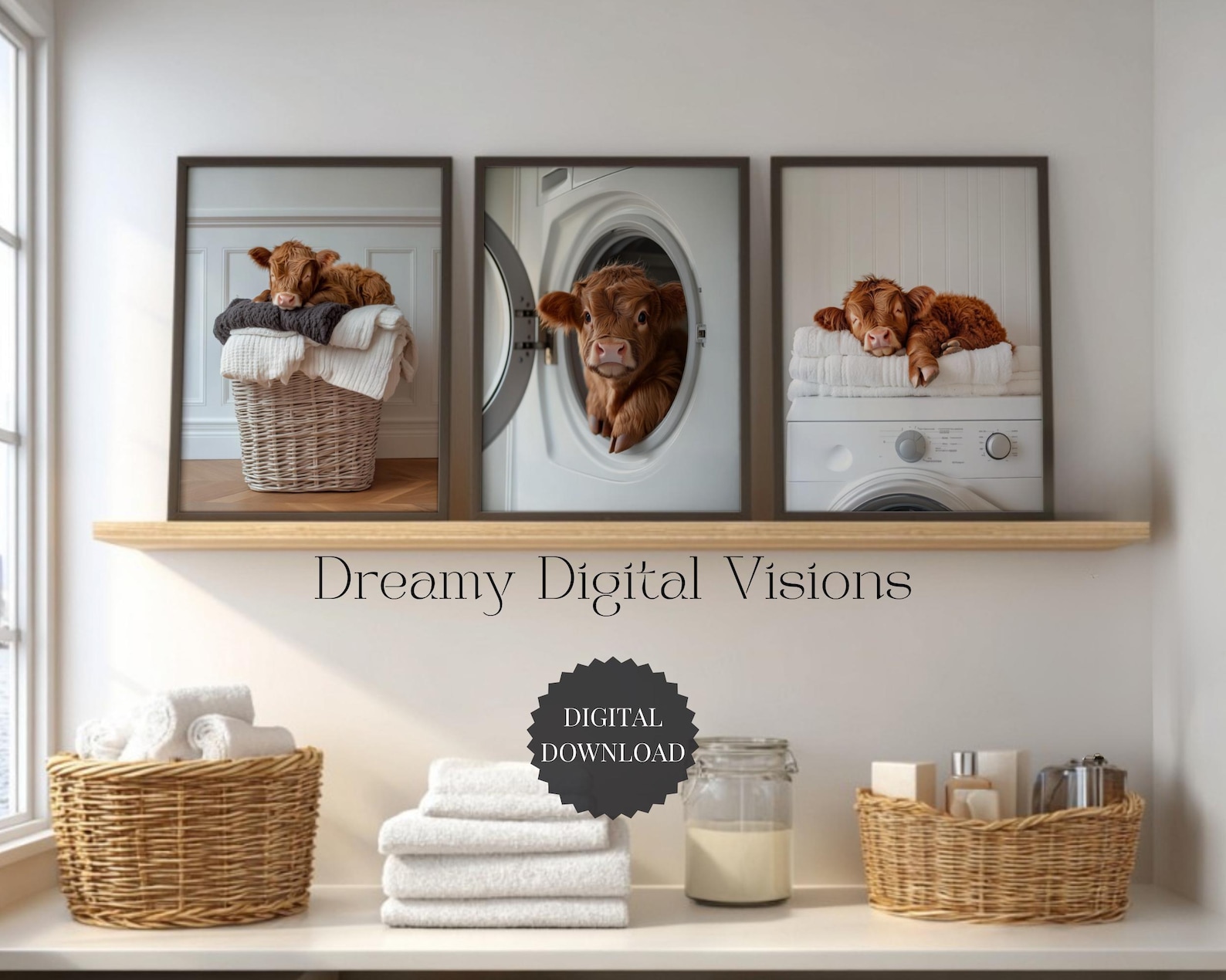 Baby Highland Cows Laundry Room Prints Set of 3, Animal Laundry Prints ...