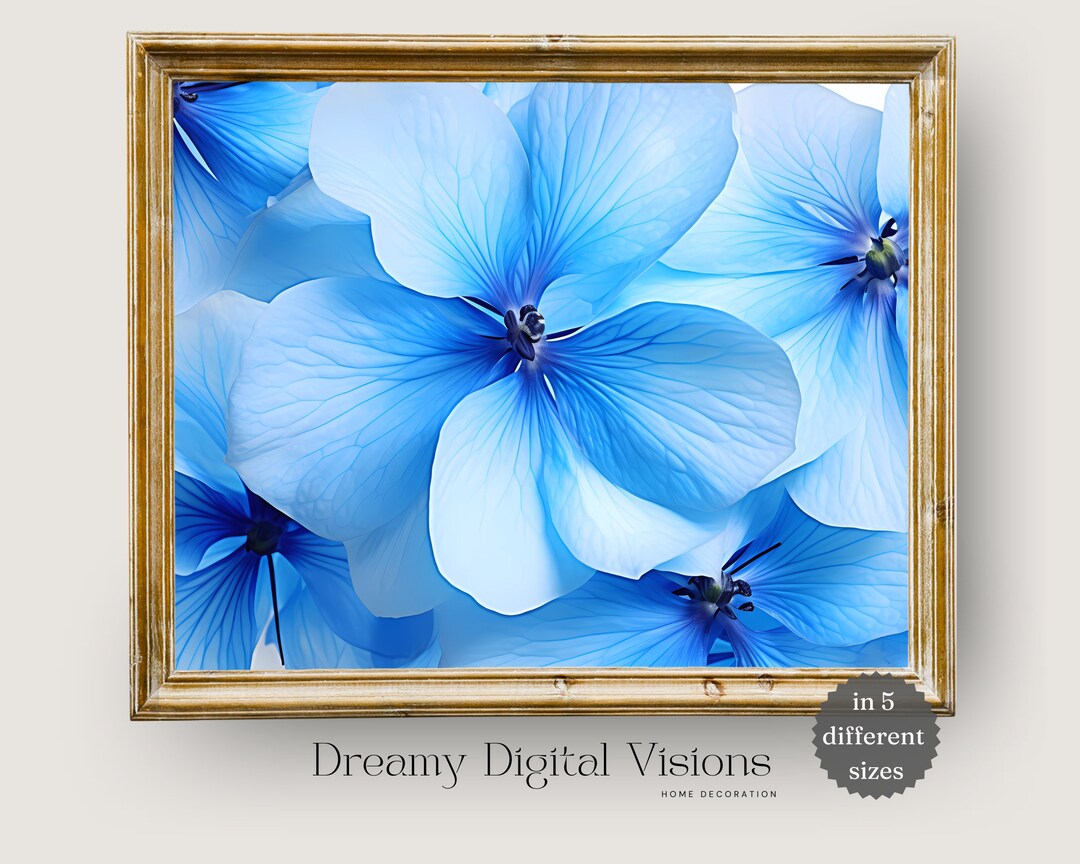 Blue Hydrangea Petals Digital Print, Floral Decor, Flower Wall Art ...