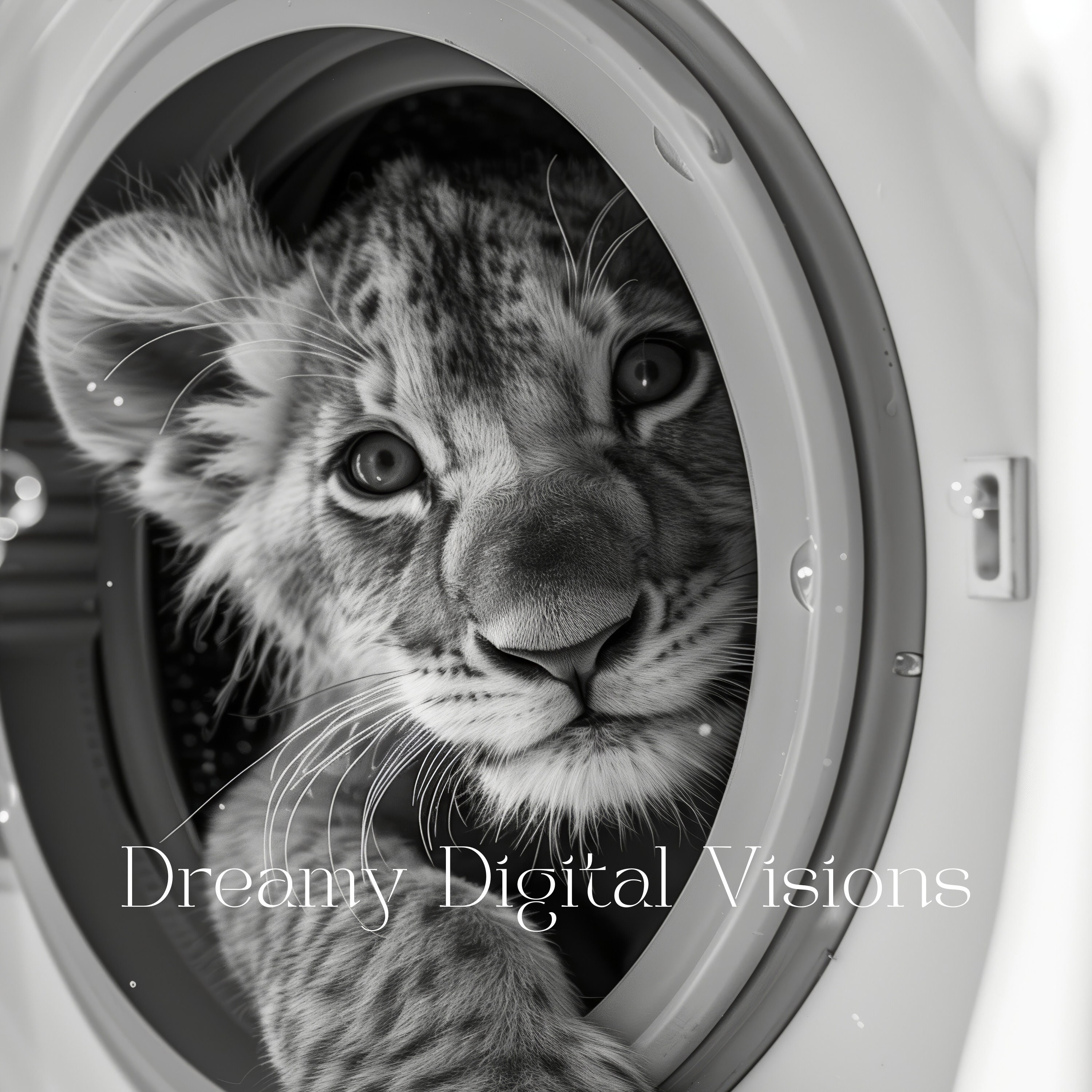 Cute Lion Cub in Washing Machine Print, Laundry Print, Laundry Room ...
