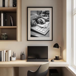 A Sloth Asleep on a Keyboard, Funny Home Office Wall Art, Gift for ...