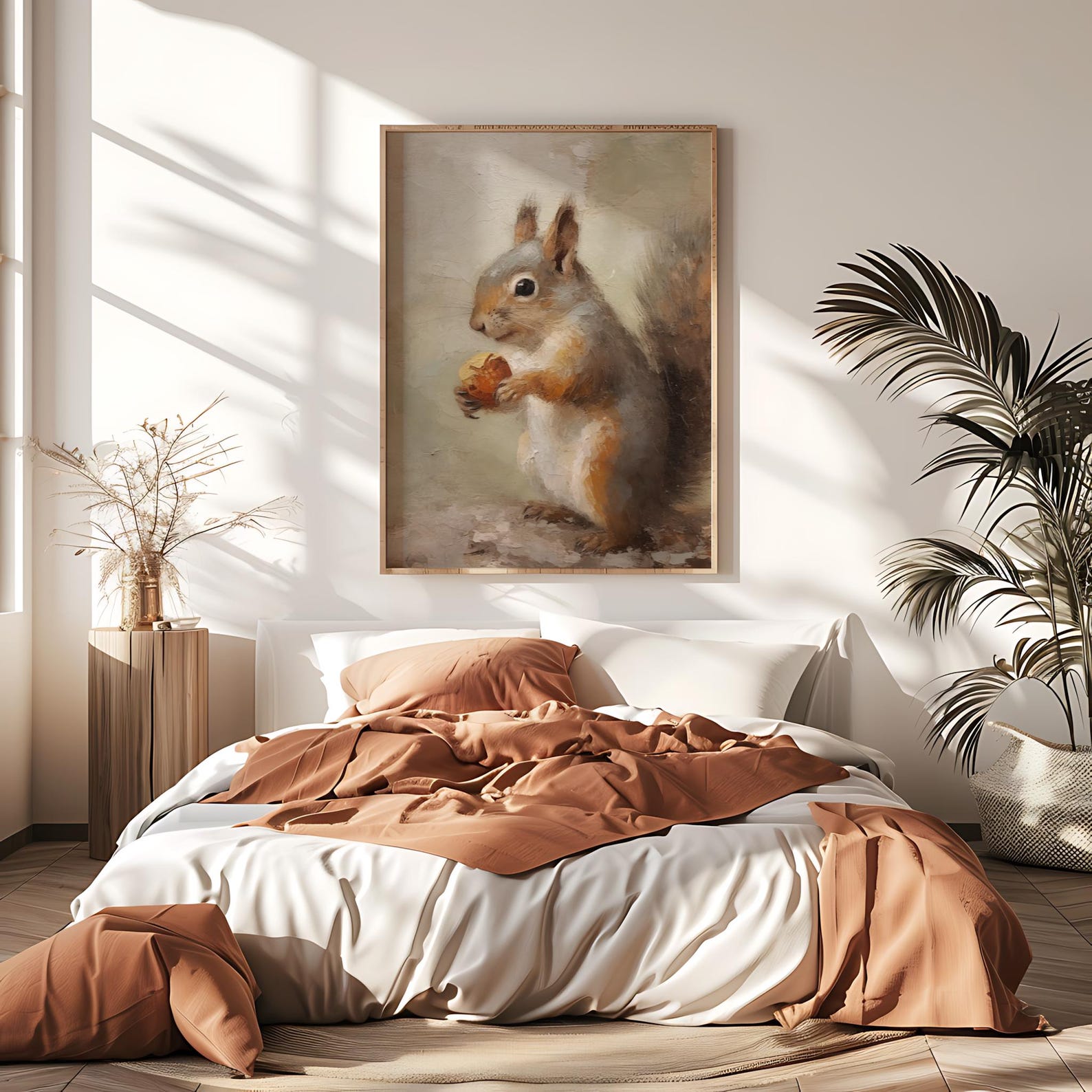 Squirrel With a Nut Autumn Print, Fall Wall Art, Rustic Home Decor ...