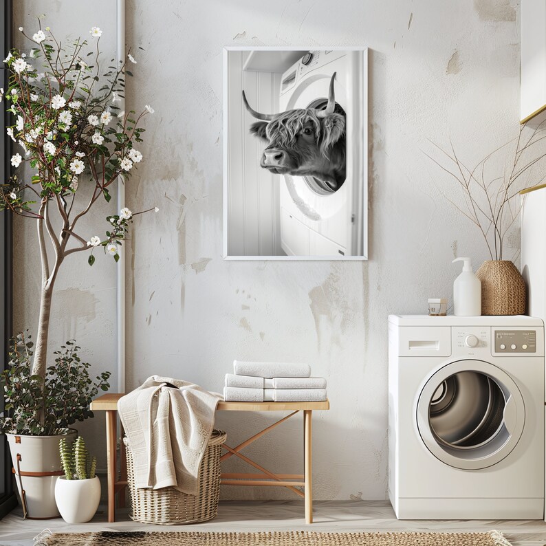 Highland Cow in Washing Machine, Laundry Room Decor, Funny Laundry ...