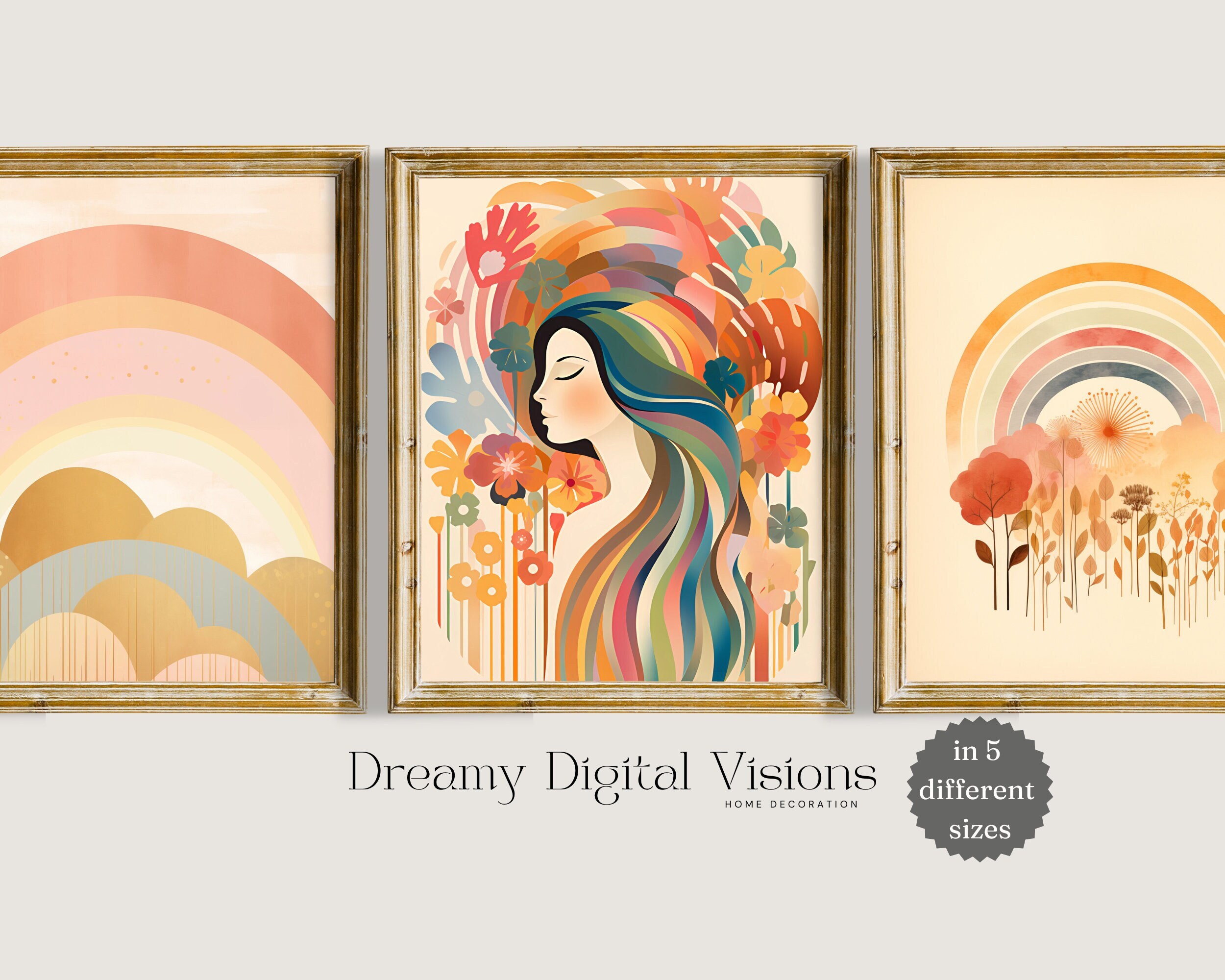 Boho Rainbow Wall Art Set of 3, Boho Girl Prints, Boho Nursery Decor ...