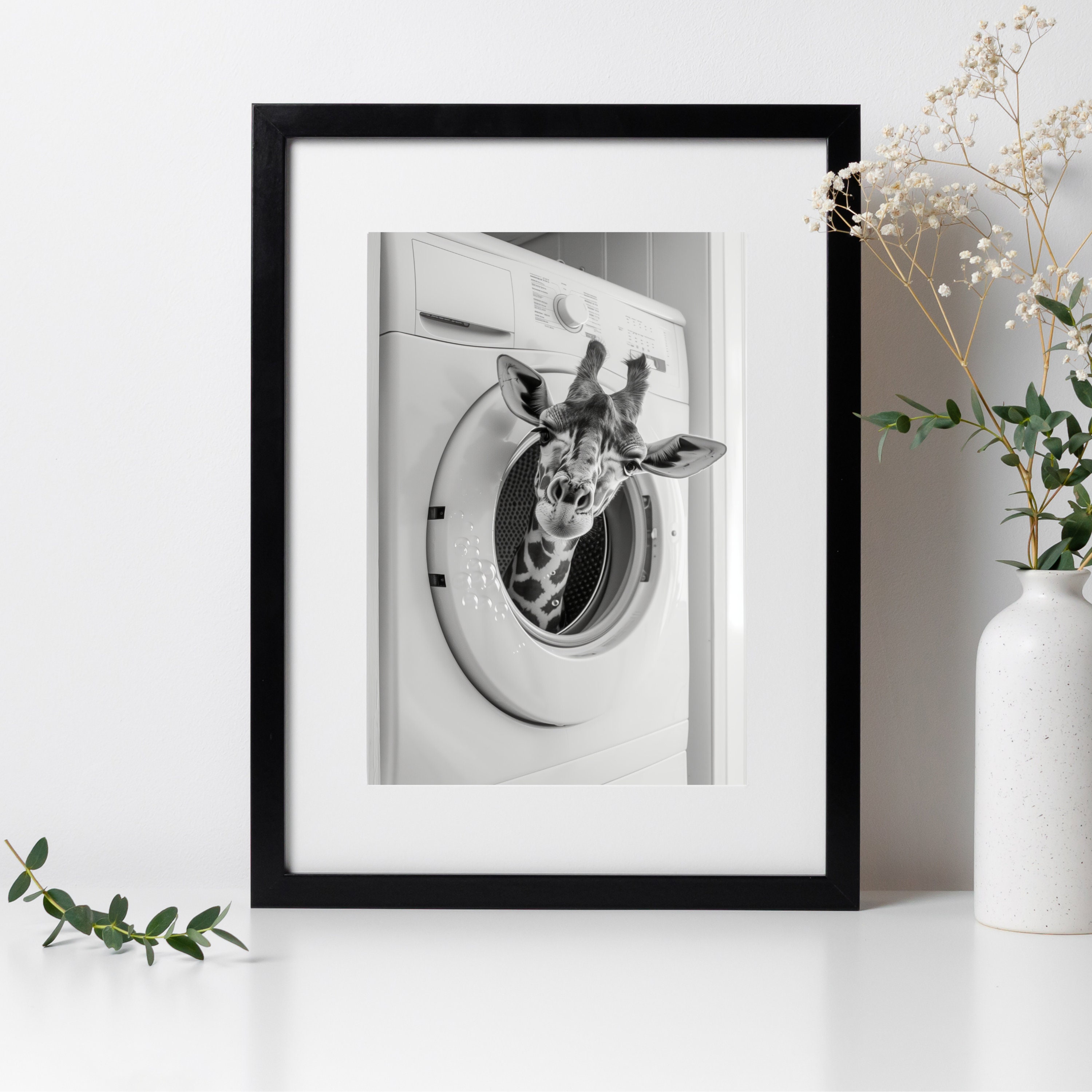 Cute Giraffe in Washing Machine, Laundry Room Decor, Funny Laundry ...