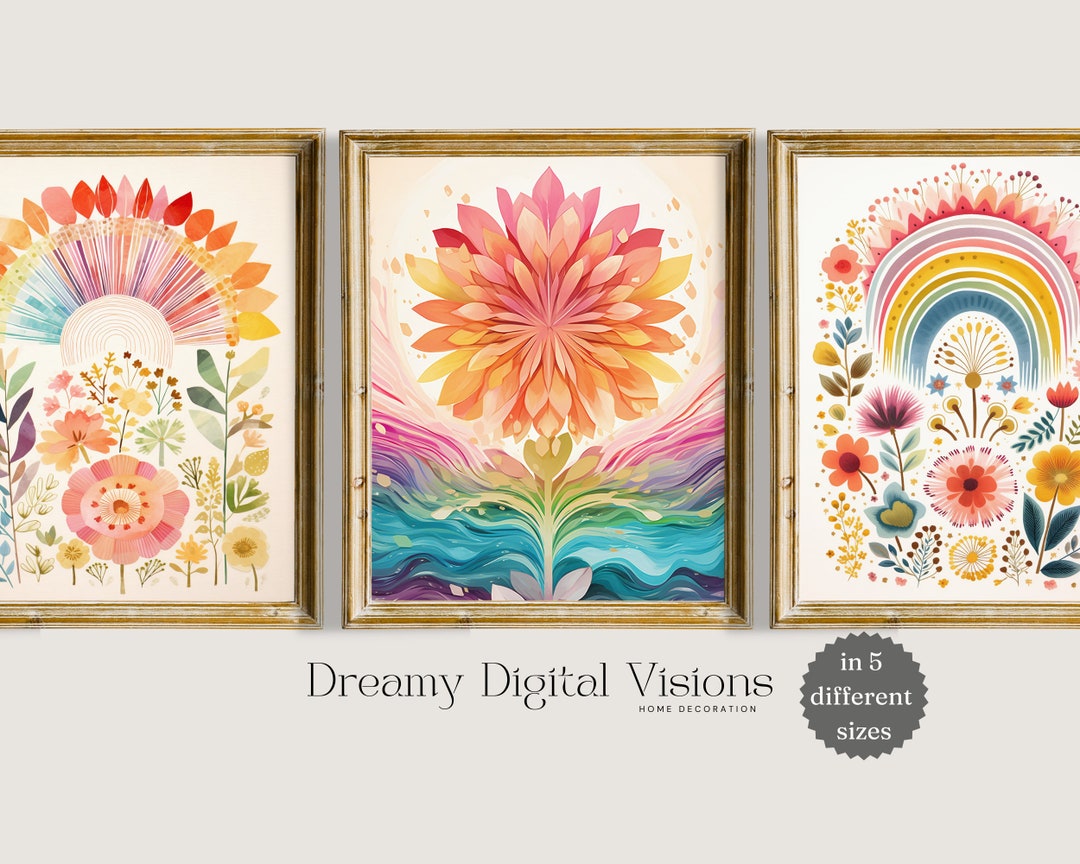 Boho Rainbow Prints, Boho Nursery Decor, Boho Nursery Wall Art, Boho ...