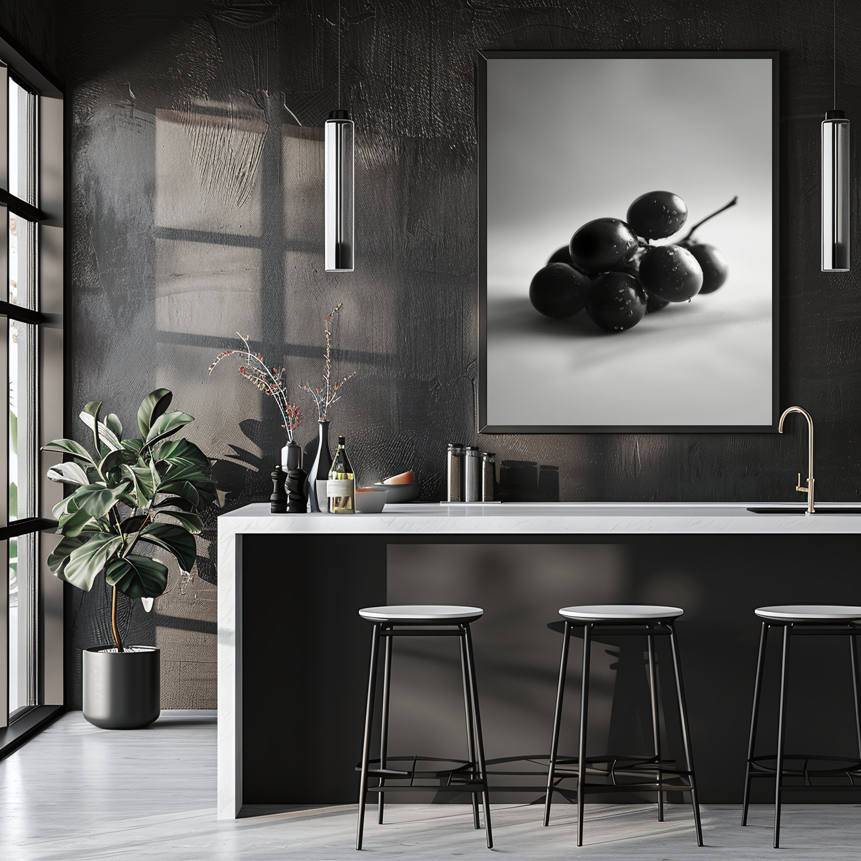 Grapes Kitchen Print, Modern Kitchen Decor, Food Poster, Printable ...
