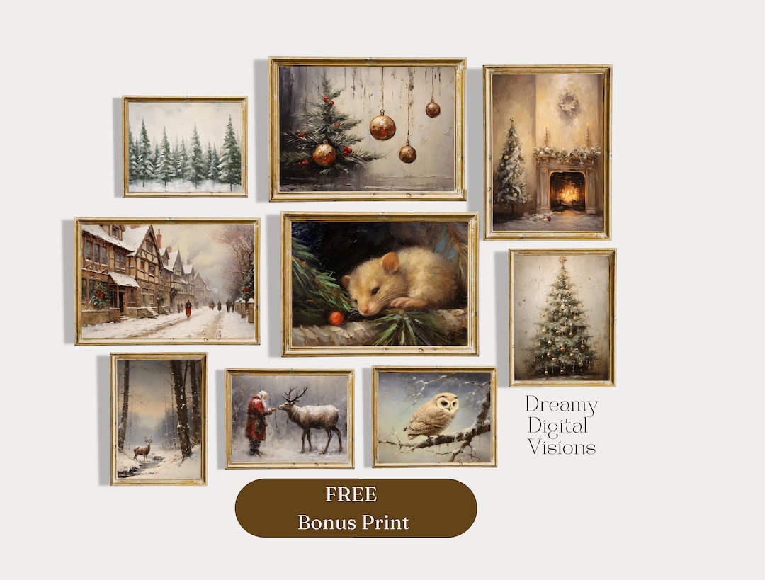 Vintage Christmas Prints, Christmas Trees Moody Winter Digital Prints ...