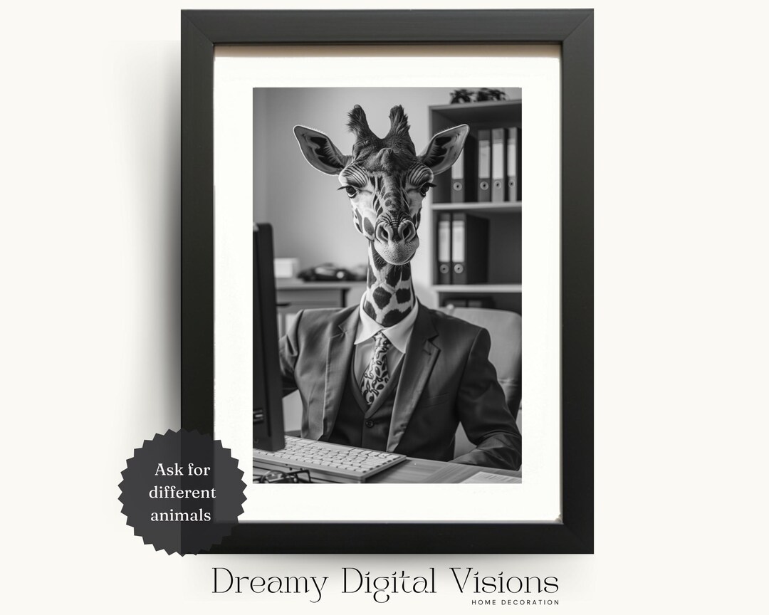 Funny Giraffe Working in Office, Home Office Decorating, Printable Home ...