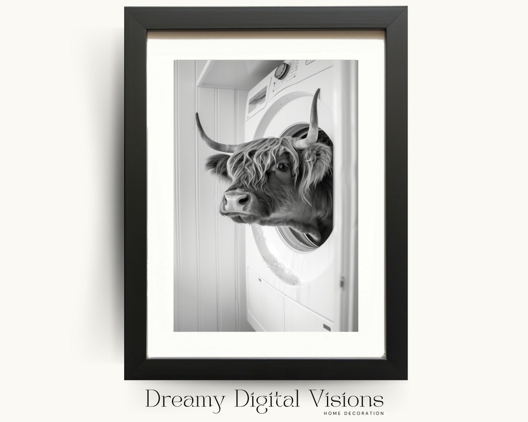 Highland Cow in Washing Machine, Laundry Room Decor, Funny Laundry ...