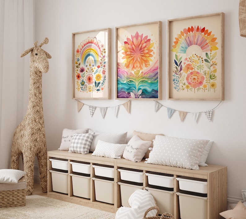 Boho Rainbow Prints, Boho Girl Nursery Decorations, Boho Rainbow Wall ...
