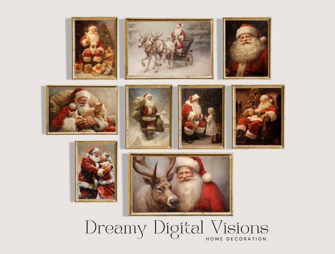Vintage Father Christmas Wall Art Set of 9 | Digital Santa Claus Prints ...