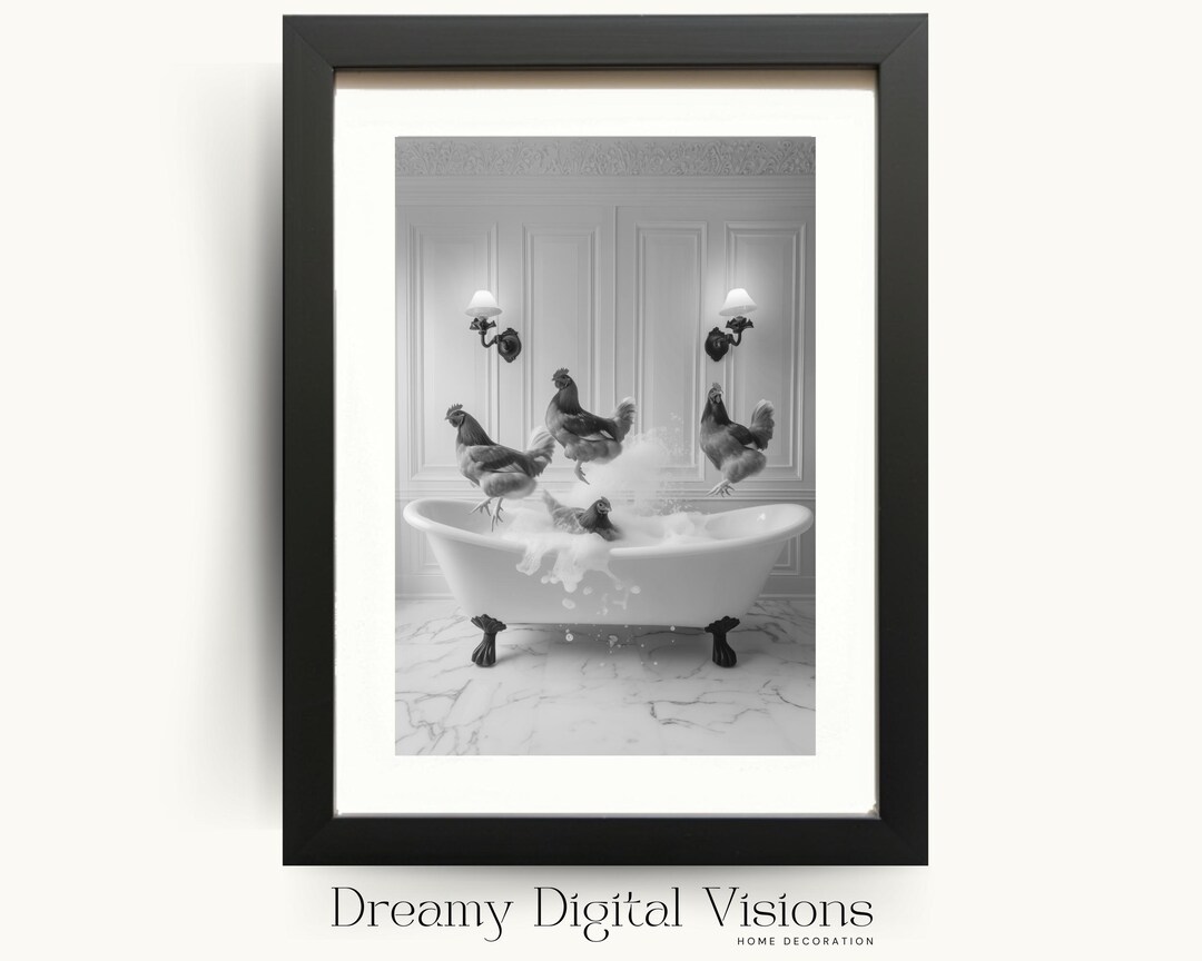 Farmhouse Chickens in the Bath Bathroom Print, Funny Guest Bathroom ...
