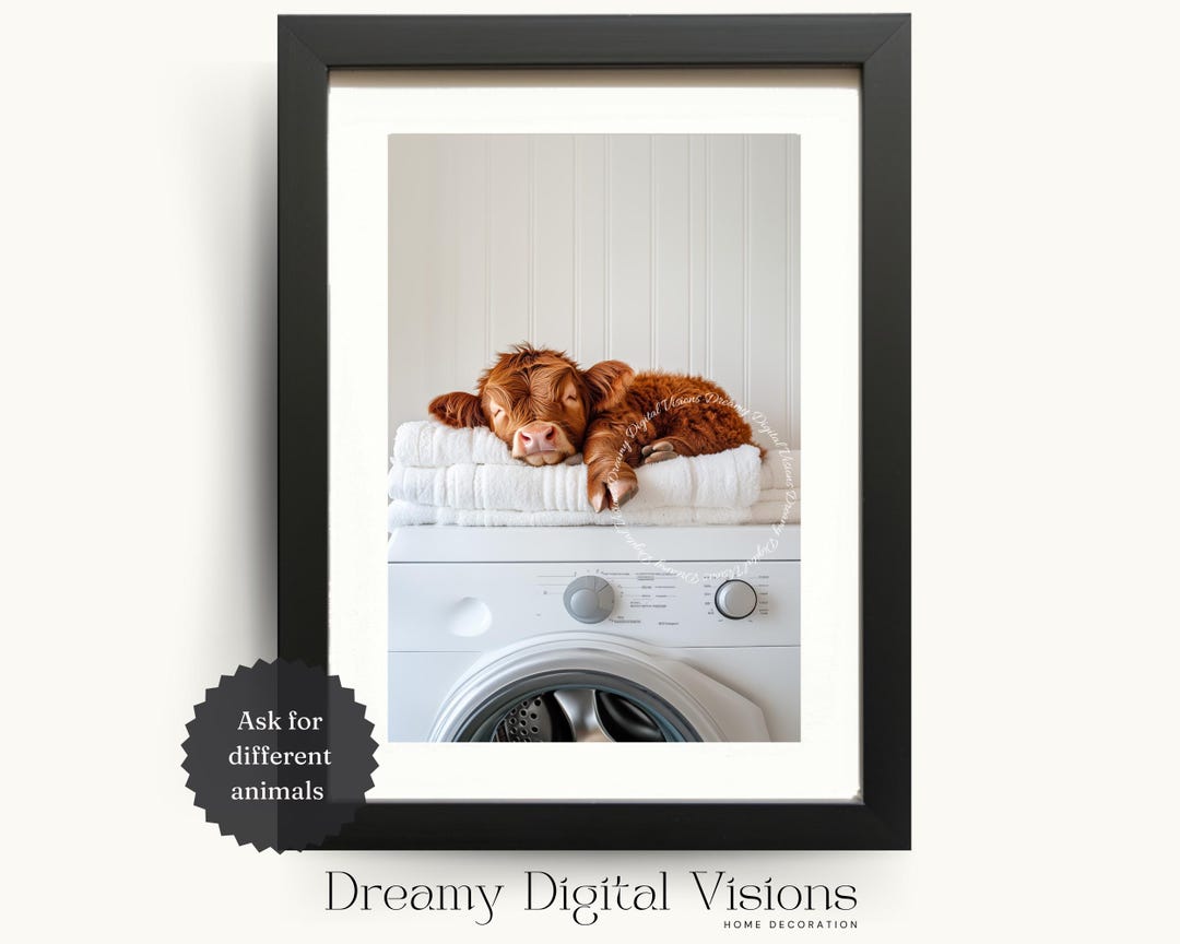 Baby Highland Cow Laundry Room Digital Print, Animal Laundry Room Print ...