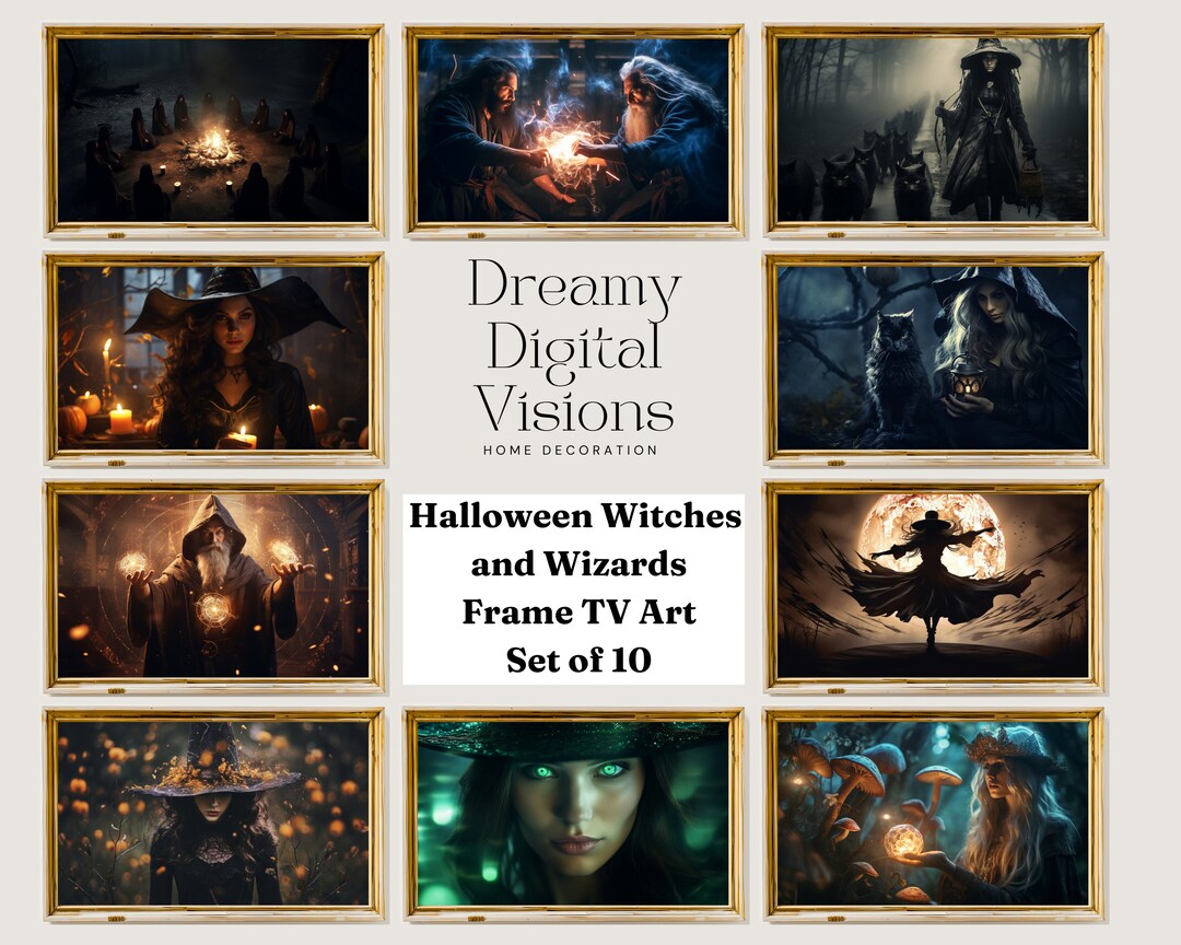 Halloween Frame TV Art Set of 10, Witches and Wizards, Samsung TV Frame ...