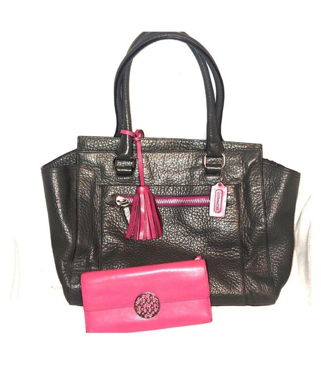 COACH Legacy Candace Xl LEATHER Graphite Grey/hot Pink SATCHEL Handbag ...