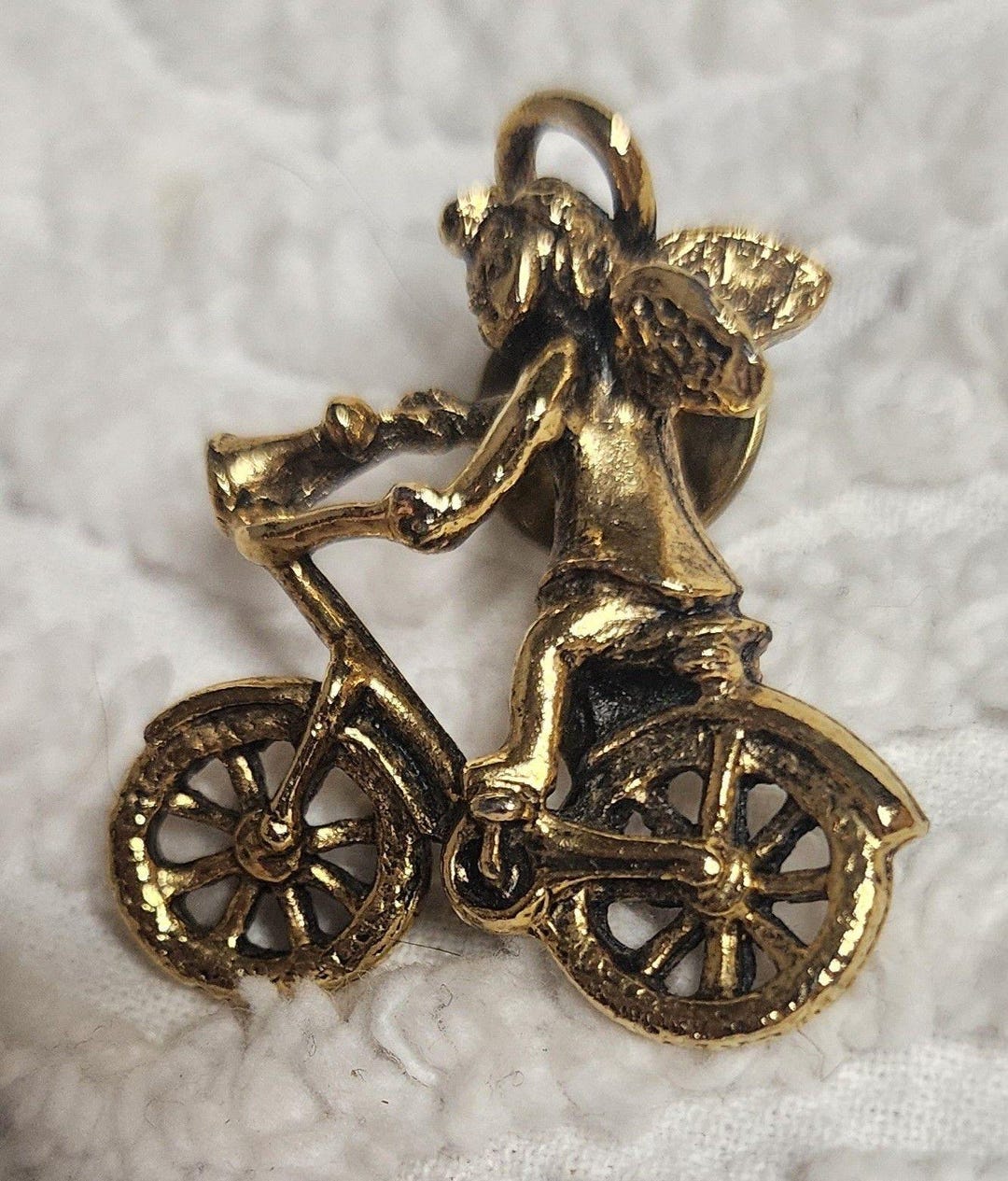 Vintage CAMCO Angel on Bicycle Lapel Pin Winged Cherub With Halo Gold ...