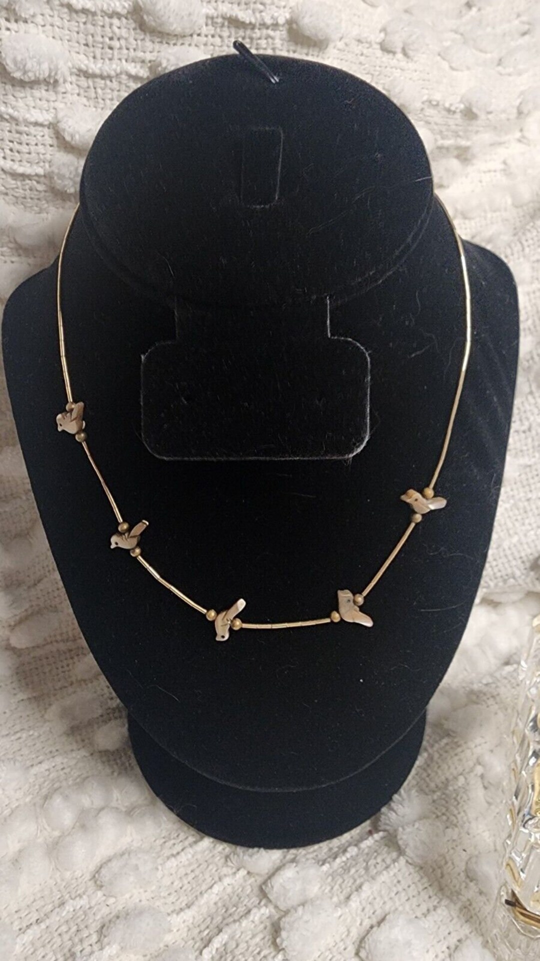 Native American SILVER Bead Mother of Pearl BIRDS Fetish NECKLACE ...