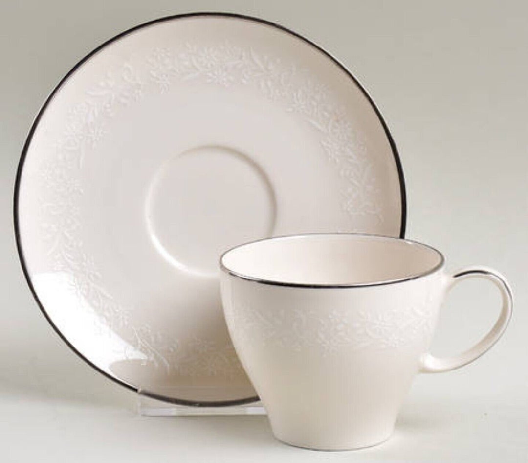 NORITAKE Ivory White Floral China LORELEI 2pc Coffee Tea Cup & Saucer ...