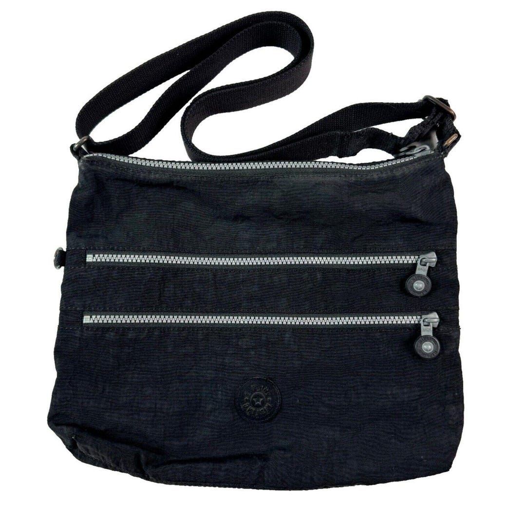 Black Nylon KIPLING Multi Zipper Compartments Purse CROSSBODY Bag 12 ...
