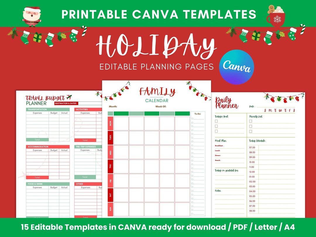 Holiday Planning Canva Template Pack - Etsy