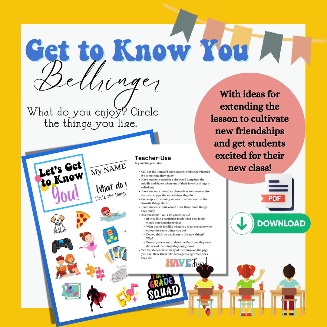 Kindergartern, 1st Grade First Day Bellringer, Get to Know You Lesson ...