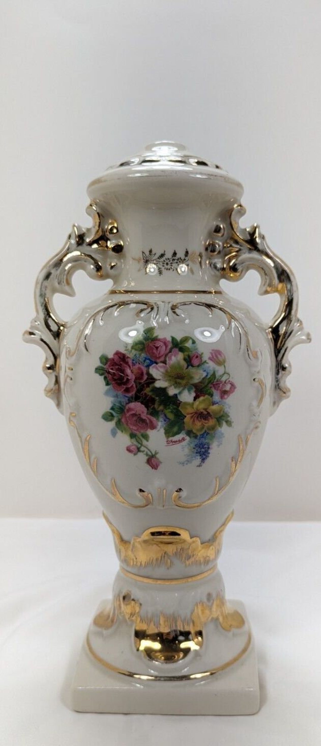 Vintage Jenny Worrall Lamp BASE ONLY White, Gold, and Floral Design ...