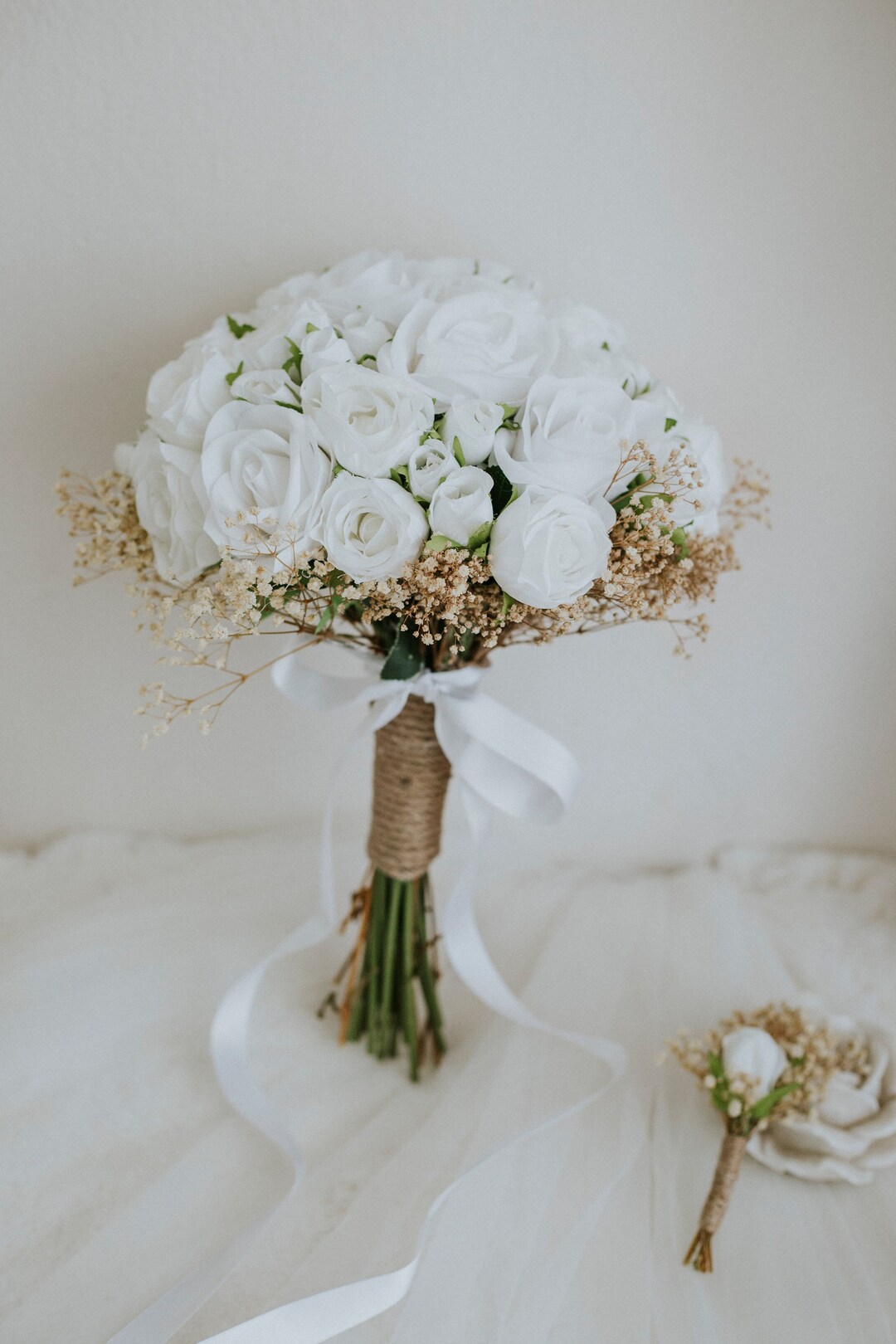 Classic Wedding Rose Bouquet Rustic Boho Flower Bouquet - Etsy